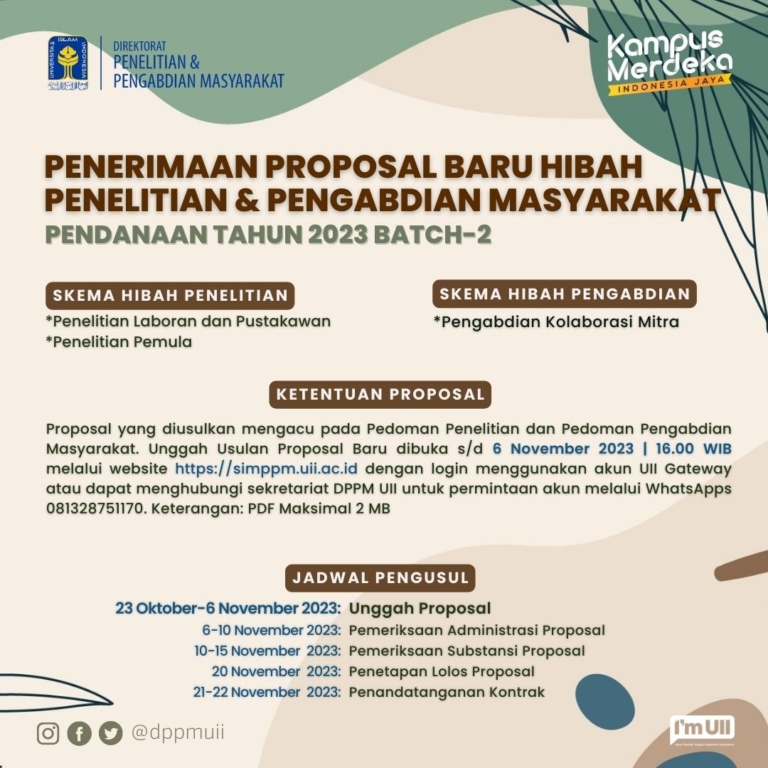 Penerimaan Proposal Baru Hibah Penelitian & Pengabdian Masyarakat Pendanaan Tahun 2023 Batch-2 ...