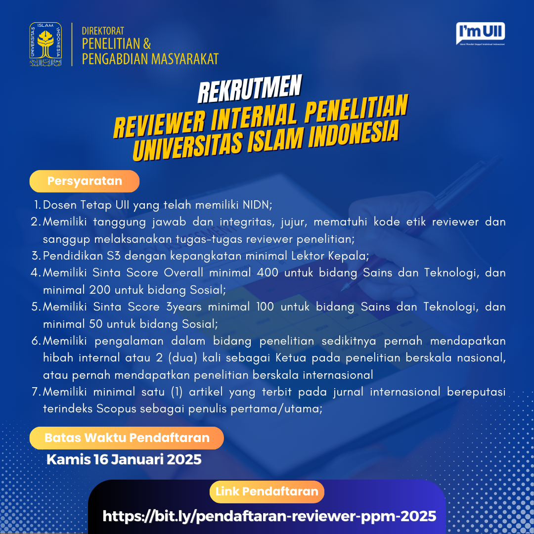 Rekrutmen Reviewer Internal Penelitian Universitas Islam Indonesia ...