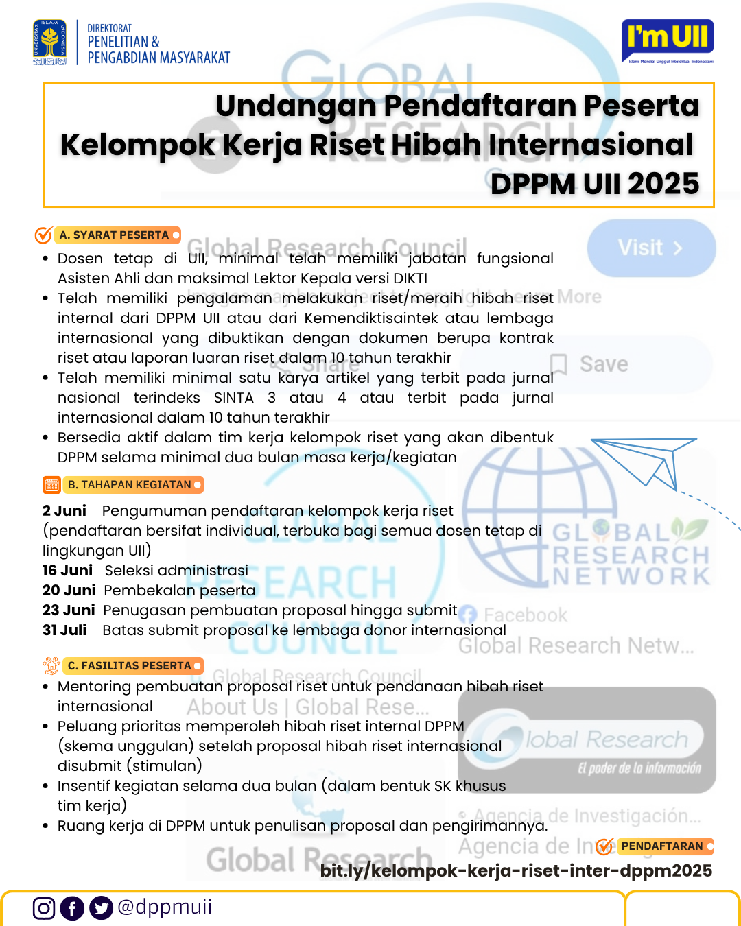 Pembentukan Kelompok Kerja Riset Hibah Riset Internasional DPPM UII Tahun 2025 - DPPM UII